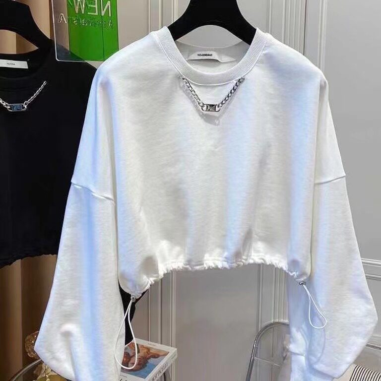 Send a chain/black high-waist short sweatshirt for women in spring and ...