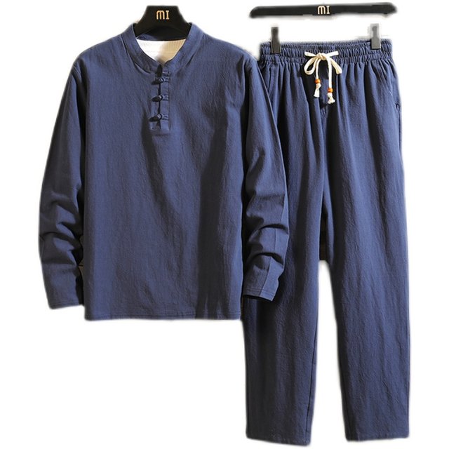 Men's spring and autumn cotton and linen long-sleeved suits, men's ...
