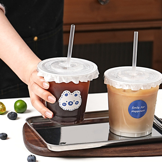 Popular Disposable Milk Tea Coffee Cups with Lids, Transparent Cold ...