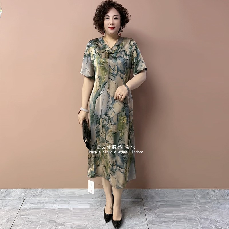 High-end broad lady summer short-sleeved national style dress ...