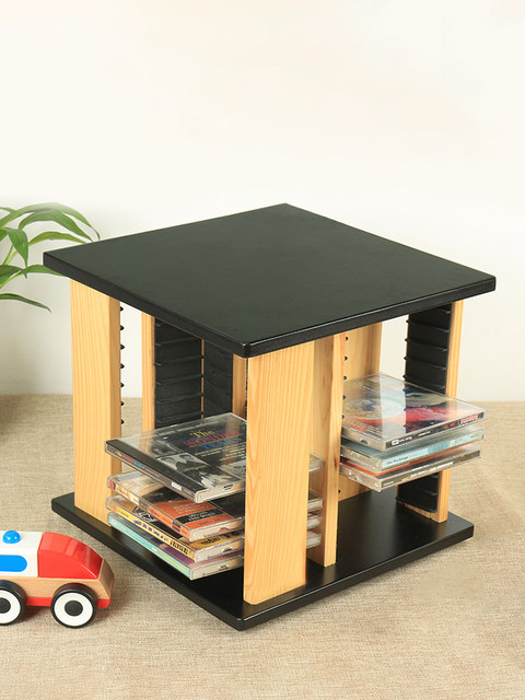 Solid wood CD rack Disc rack Disc rack Rotating PS4 game CD storage box ...