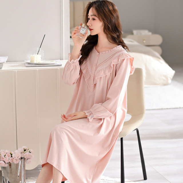 Modal cotton nightgown for women sweet long-sleeved spring and autumn ...
