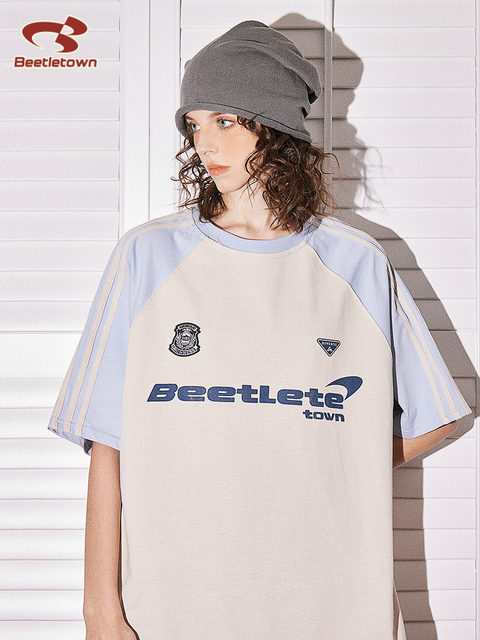 Beetle Town Three-Stripe Raglan Design Short-Sleeve Women's Street ...