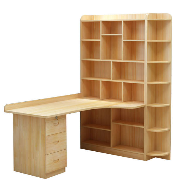 Solid wood corner desk bookshelf combination bookcase integrated ...