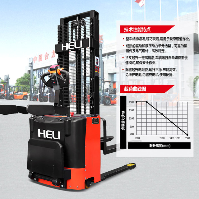 Heli electric forklift 2 tons 1.5 tons 1 ton small electric stacker hydraulic lifting lift ...