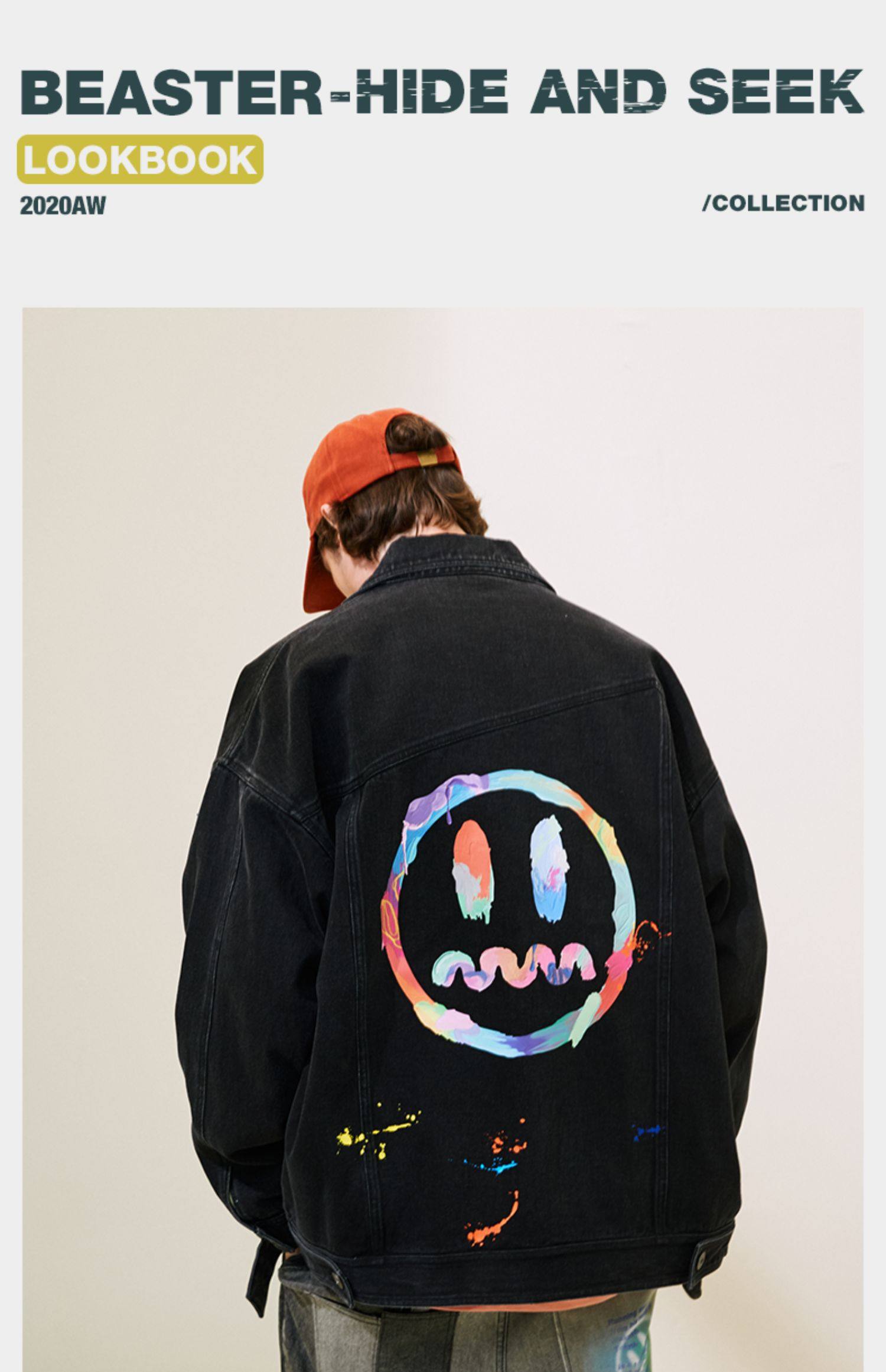 BEASTER oil painting grimace trend jacket men's autumn color splash ink ...