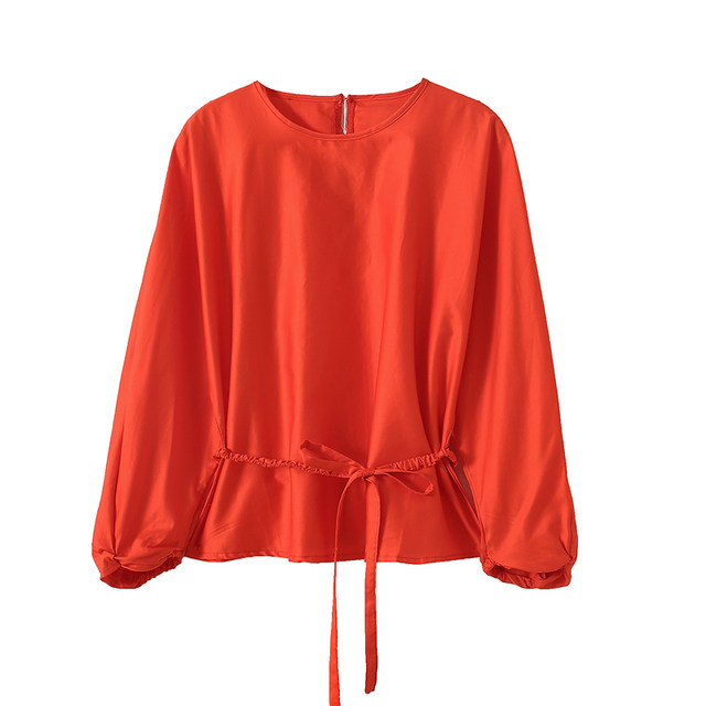 Nordic niche ~ Standard style drawstring waist top for women round neck ...