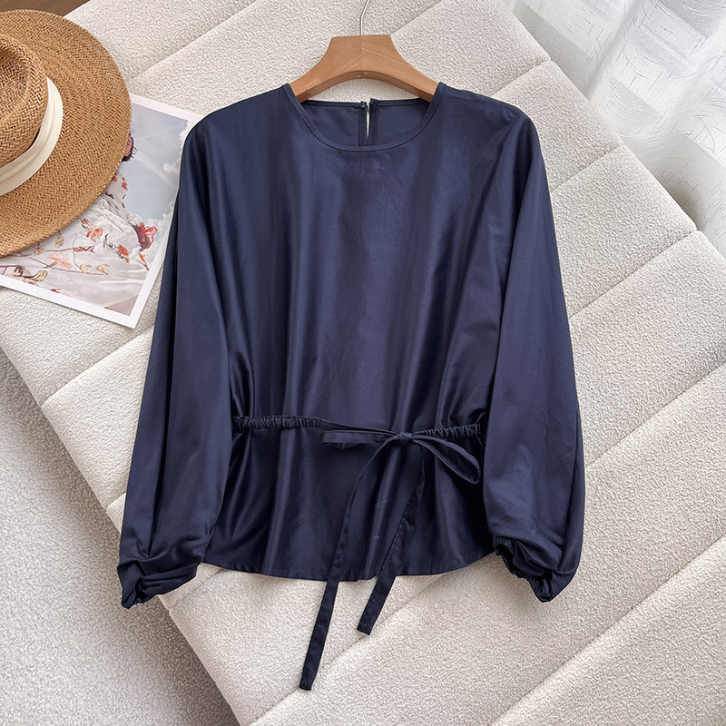 Nordic niche ~ Standard style drawstring waist top for women round neck ...
