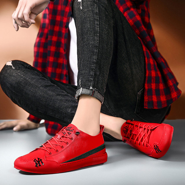 High-end red men's shoes, men's zodiac year red casual leather shoes ...