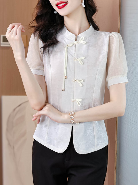 Chinese style button short-sleeved shirt for women's summer new high ...