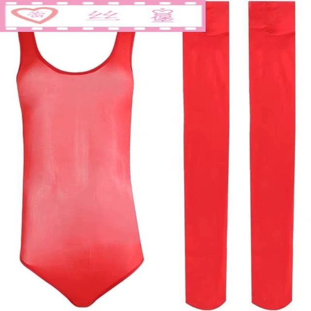 912-pin super shiny pants material stockings swimsuit top + stockings ...