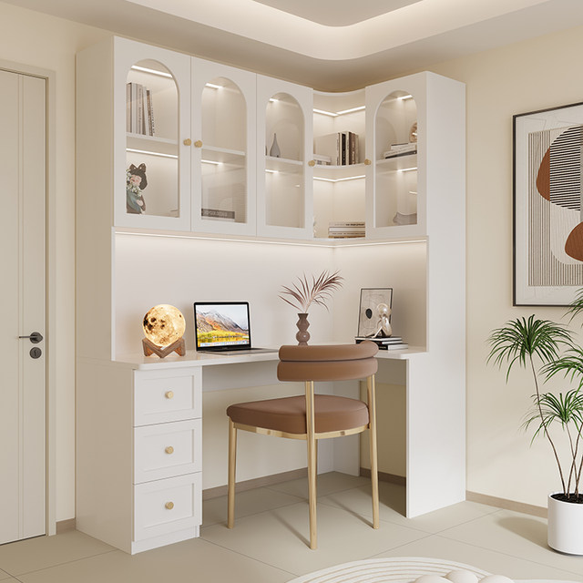 Solid wood corner desk bookshelf combination bookcase office all-in-one ...