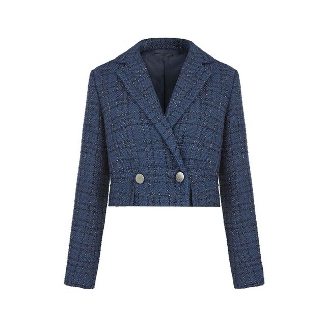 sdeer women's suit collar plaid one-button short jacket S233Z2217