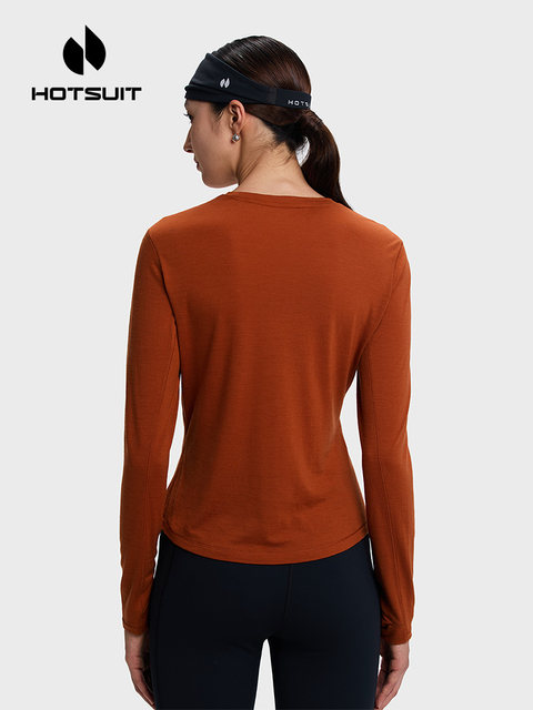 Merino wool hotsuit back show long sleeve T-shirt for women 2024 winter fitness breathable slim ...