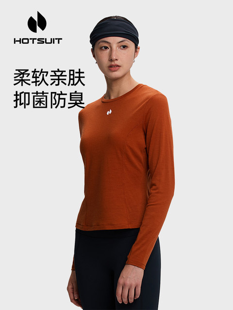 Merino wool hotsuit back show long sleeve T-shirt for women 2024 winter fitness breathable slim ...