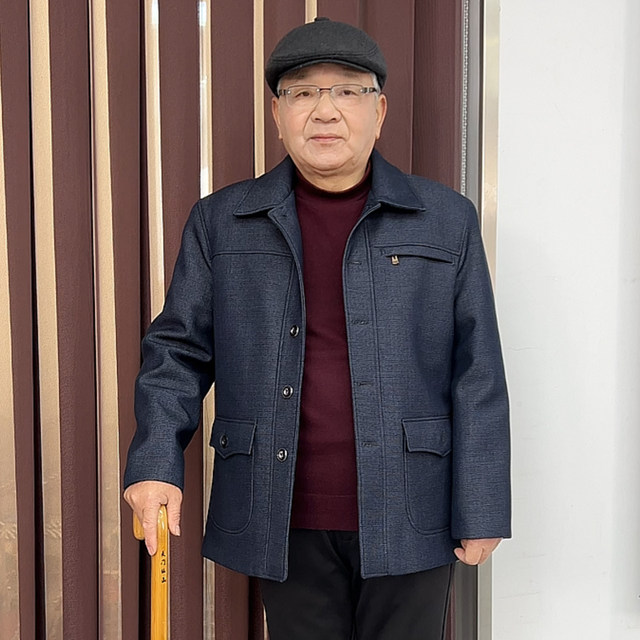 Dad's multi-pocket jacket spring middle-aged and elderly lapel loose ...