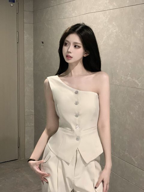 Competent temperament suit, designed slanted shoulder vest, women's ...