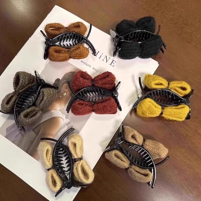 Knitted Bow Ball Head Clip Women's Hair Clip Headwear Autumn and Winter ...