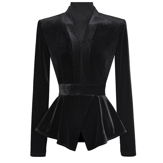 2024 Autumn New Style V-neck Ruffle Slim Fit Velvet Belly Covering Top ...