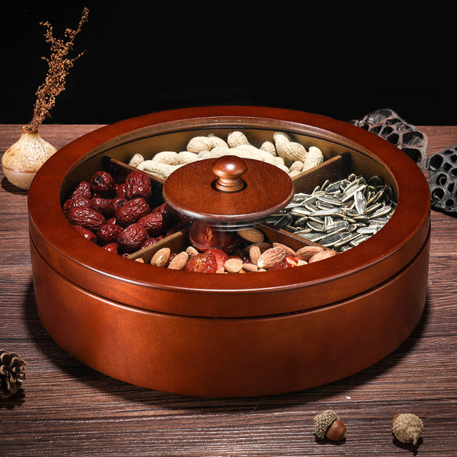 Adsale rotating solid wood Chinese dried fruit box candy box nut tray ...