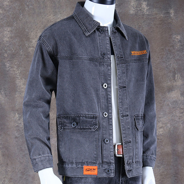 Denim jacket men's spring Korean style trendy embroidered letters work ...