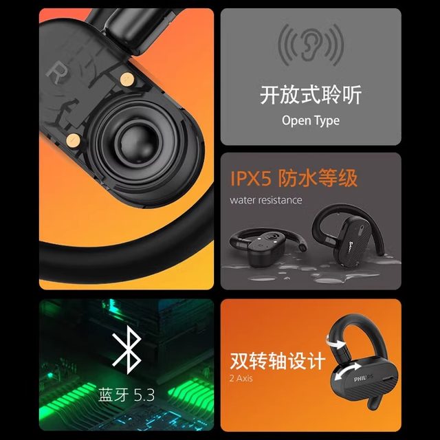 Philips Real Wireless Bluetooth headset bone transmission running sports hanging ear prevention ...