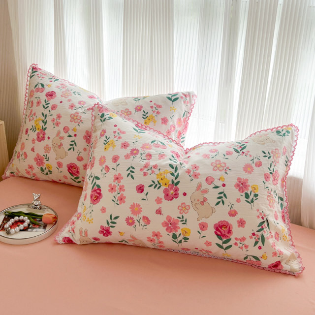 Cartoon lace pure cotton pillowcases pair of pure cotton simple and ...