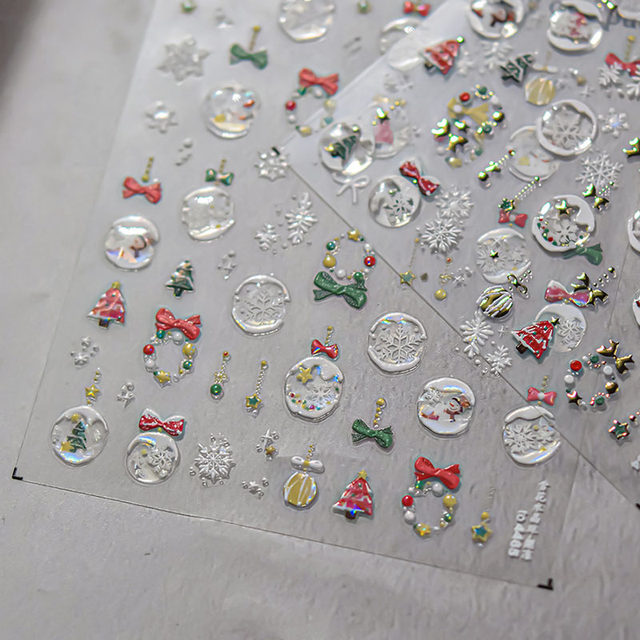 Christmas snowflake crystal ball nail art sticker tomoni embossed ins ...