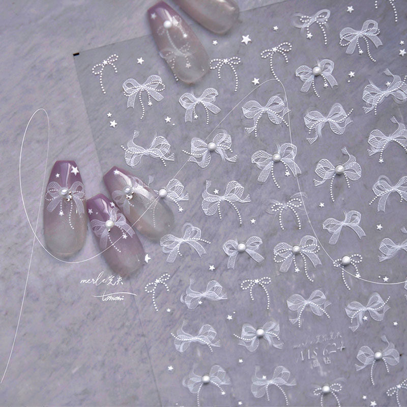 Pearl white lace bow beauty armor sticker Tomoni relief 5D Japanese ...