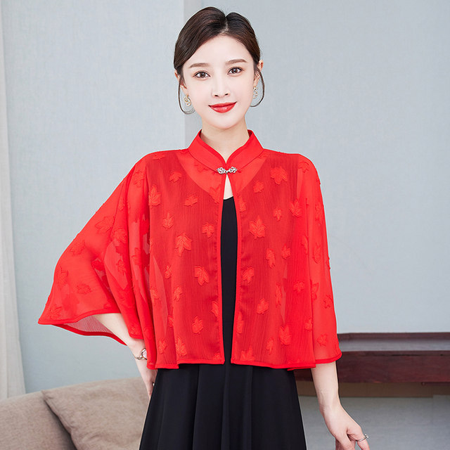 Short cloak and shawl coat women's summer thin chiffon top cloak with ...