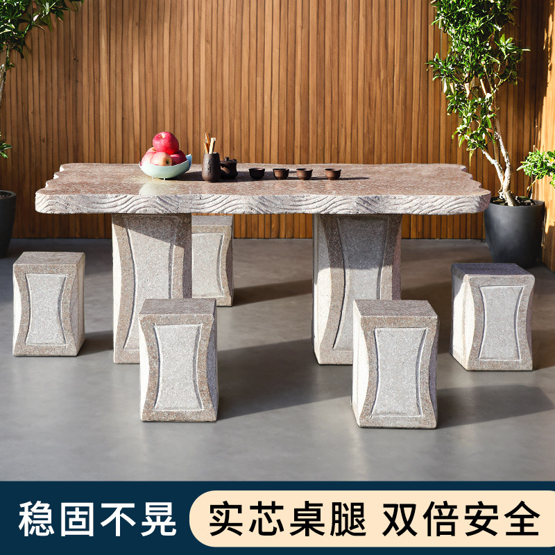 Natural Granite Stone Table and Bench Set - Perfect for Outdoor Tea ...