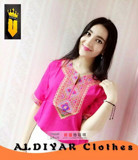 Xinjiang ethnic clothing embroidered shirt top T-shirt men and women ...