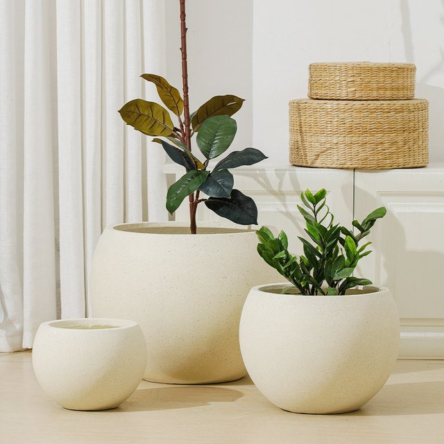 Simple, Light Luxury, High-End Magnesium Clay Flower Pot, Large Cream ...