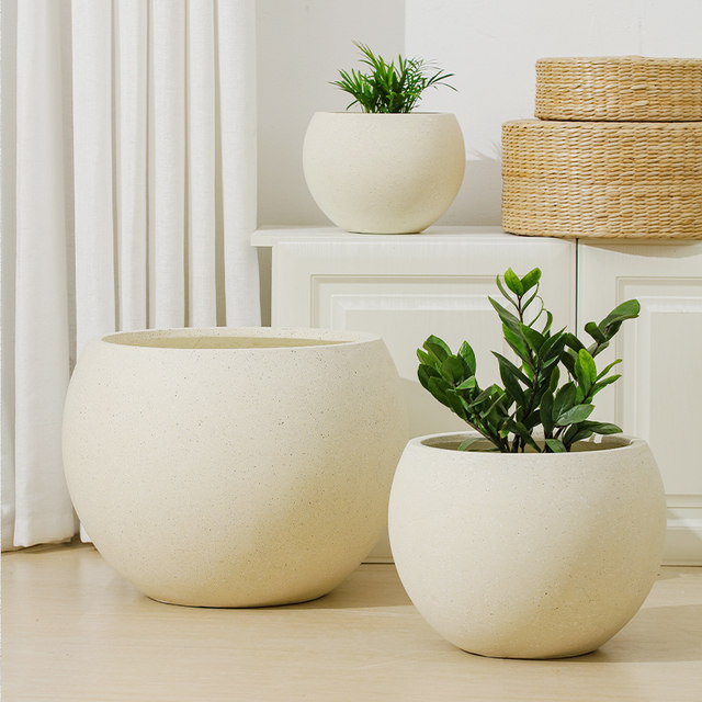 Simple, Light Luxury, High-End Magnesium Clay Flower Pot, Large Cream ...