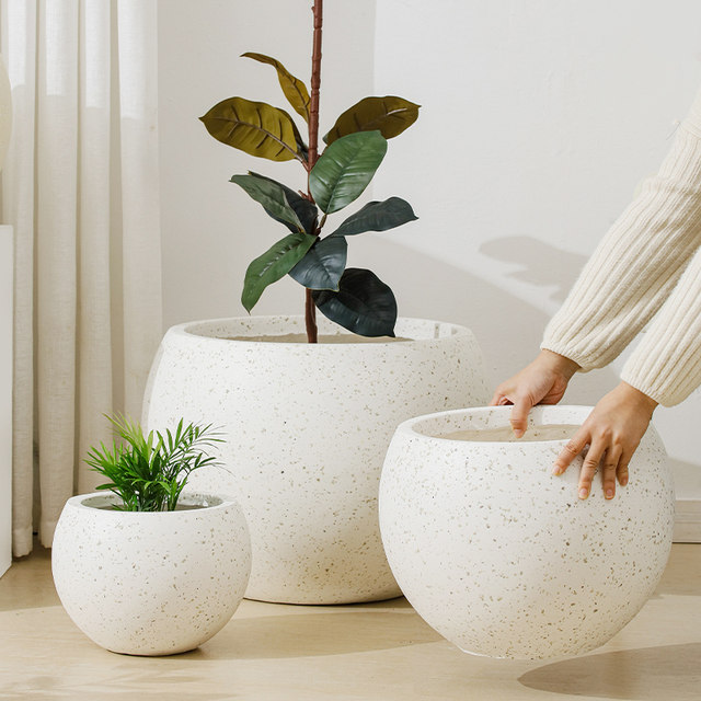 Simple, Light Luxury, High-End Magnesium Clay Flower Pot, Large Cream ...