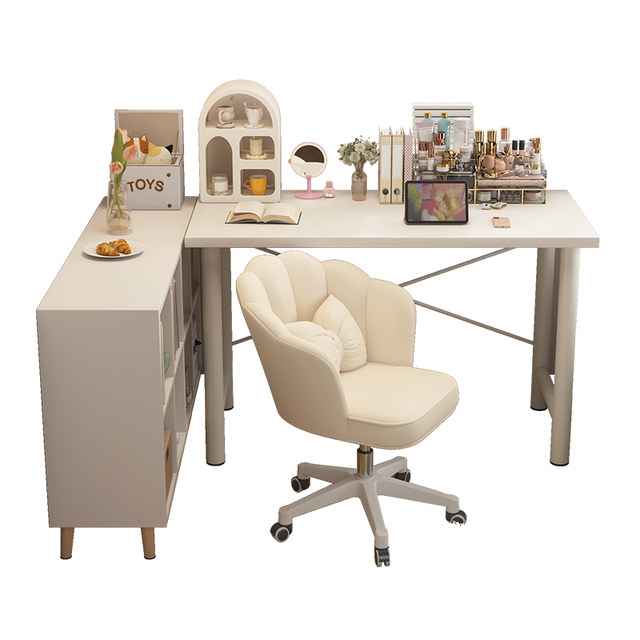 Creamy wind computer desk L -shaped corner desk simple makeup table ...