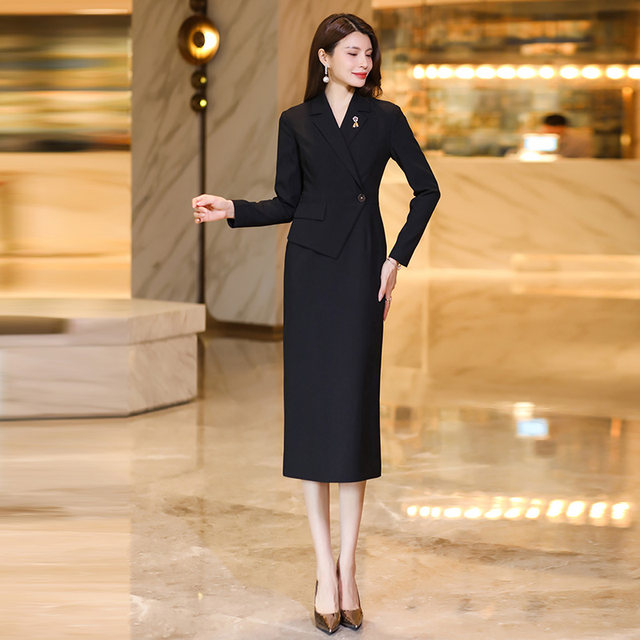 Black commuter business wear dress for women autumn 2024 new long ...