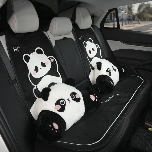 Car headrest, neck pillow, women's car cushion, cute plush panda lumbar ...