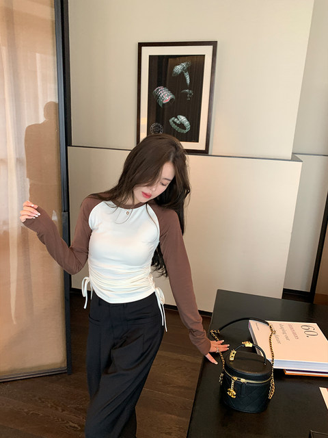 Alex's niche design contrasting drawstring bottoming shirt for women in ...