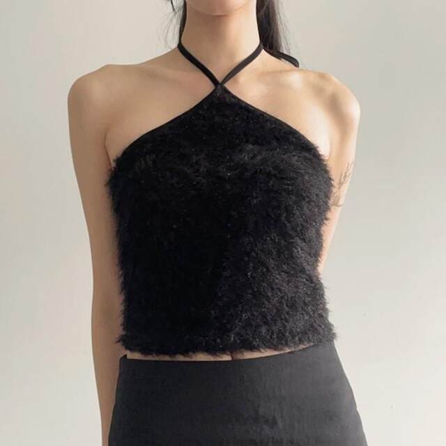 WEEKEEP European and American street hot girls fur halter neck strap ...