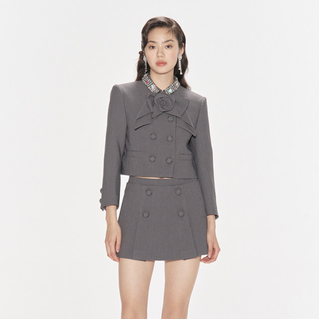 LEFAME/Lafame 2024 new autumn new gray gorgeous rose-decorated suit ...