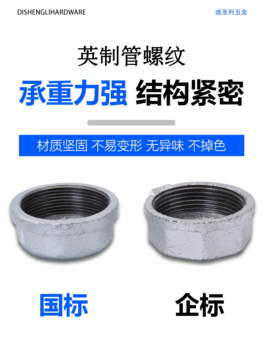Cast Iron Pipe Cap - 1/2, 3/4, 1 - Galvanized Threaded