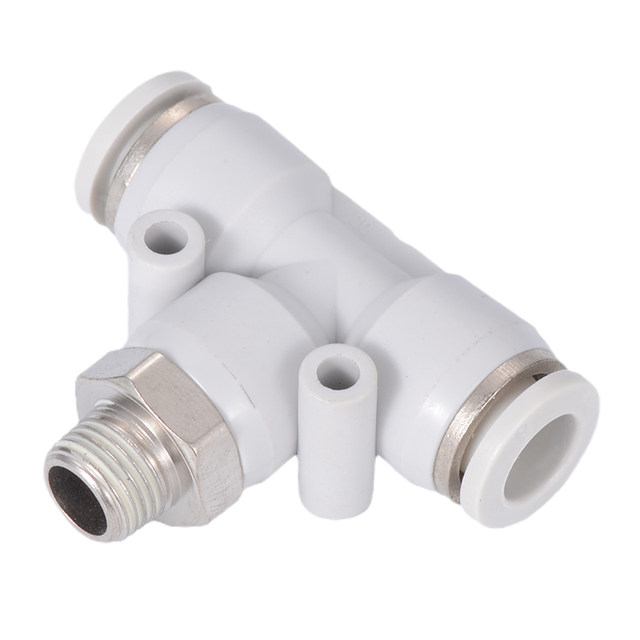 White quick connector PB tee T-type pneumatic trachea thread right angle quick connector 4/6/8 ...