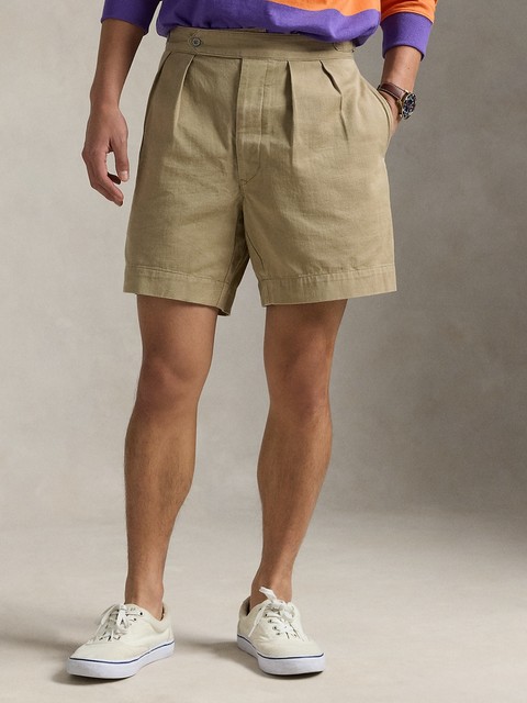 Ralph Lauren/rallauren menswear classic slack cotton twill pleated shorts