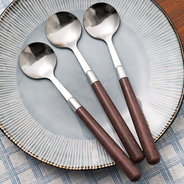 Imitation of walnut wooden handle spoon spoons, stainless steel round ...