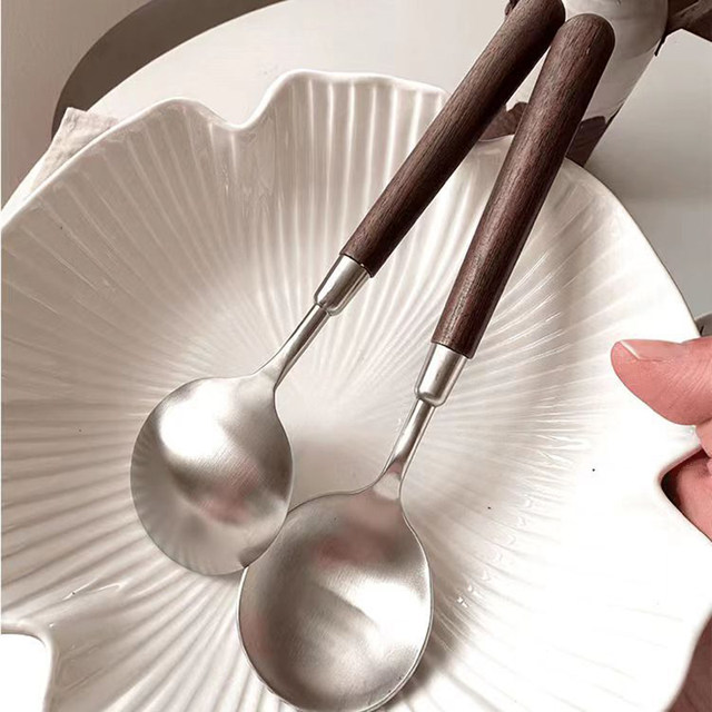 Imitation of walnut wooden handle spoon spoons, stainless steel round ...