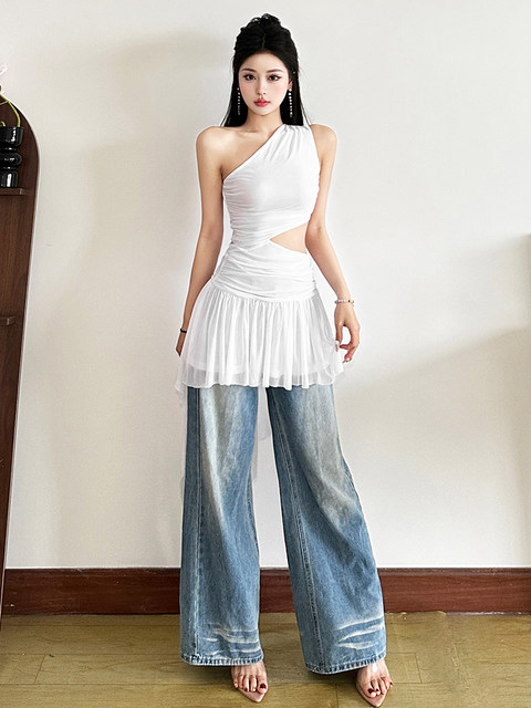 KLIOU pure and cold slanted neck off-shoulder dress for women design ...