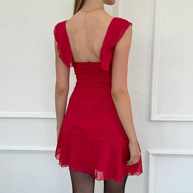 shemoda double layer mesh square neck suspender dress feminine backless ...