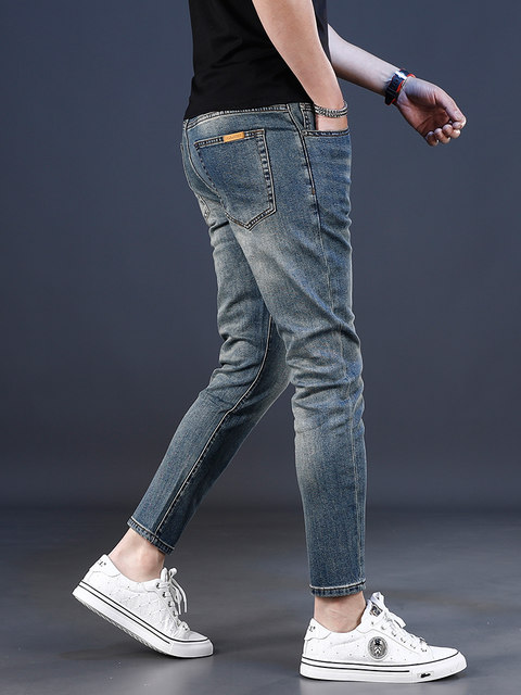 2025 blue wash nine-point jeans men's slim and small feet make them ...