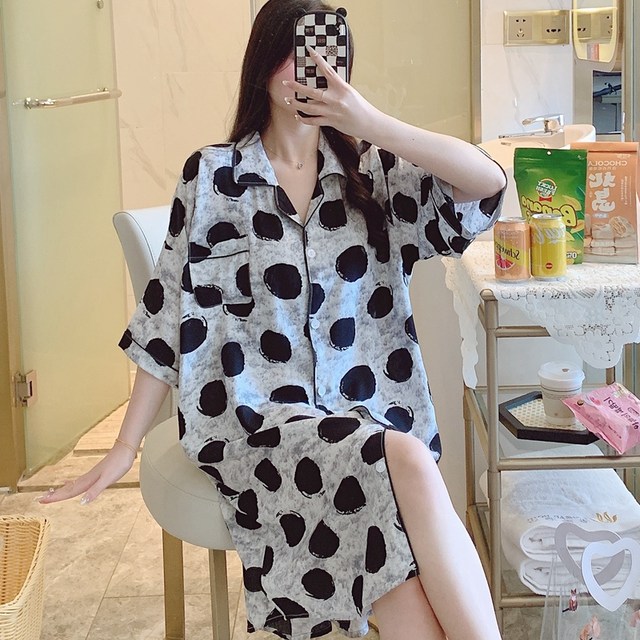 Cotton silk nightgown for women, summer short-sleeved shirt, pajamas ...